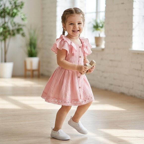 Peppermint | Dresses | Peppermint Girls Aline Pink Dress With Ruffled ...